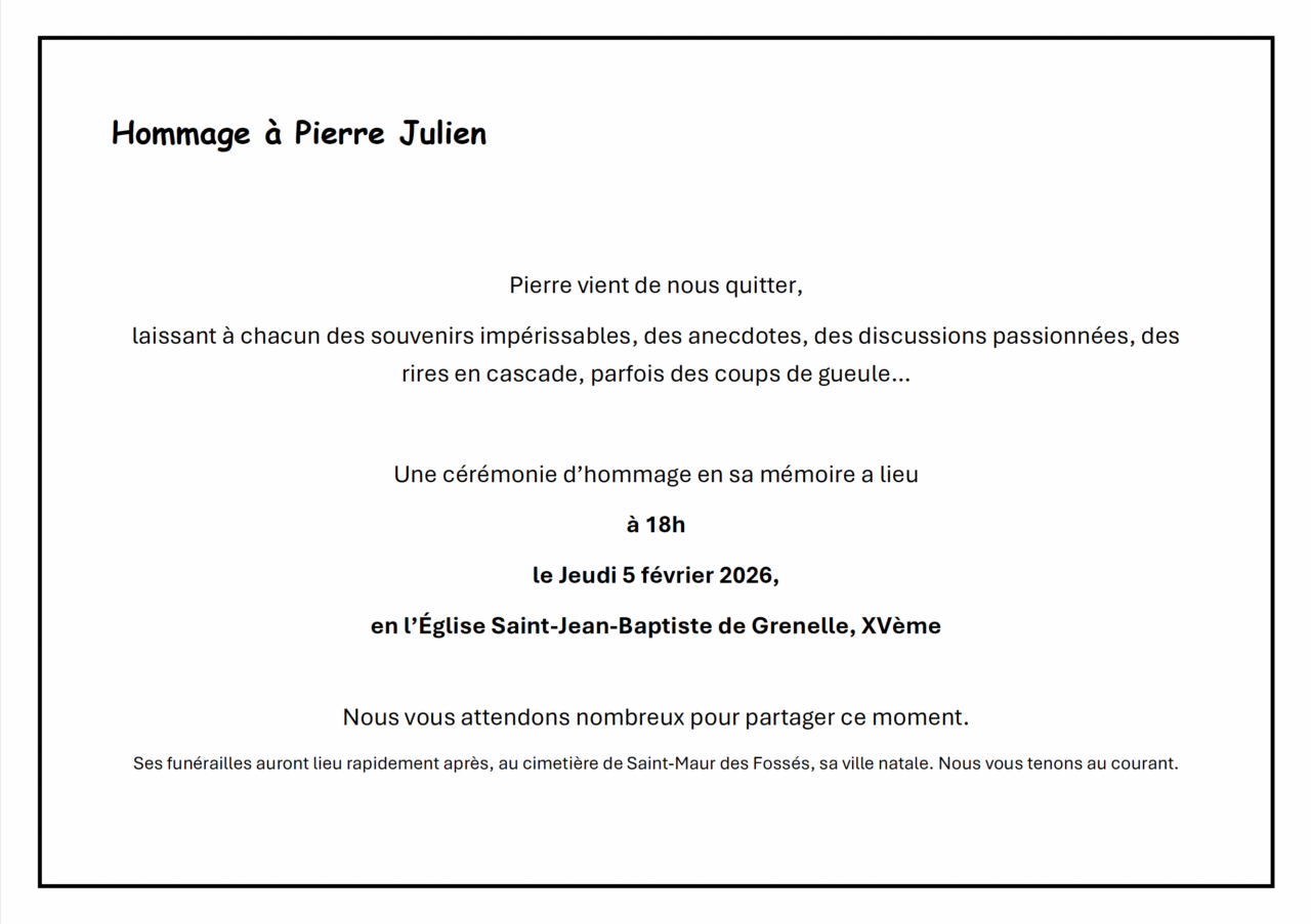 Cérémonie d'hommage en la mémoire de Pierre Julien le 5 février 2026 ...